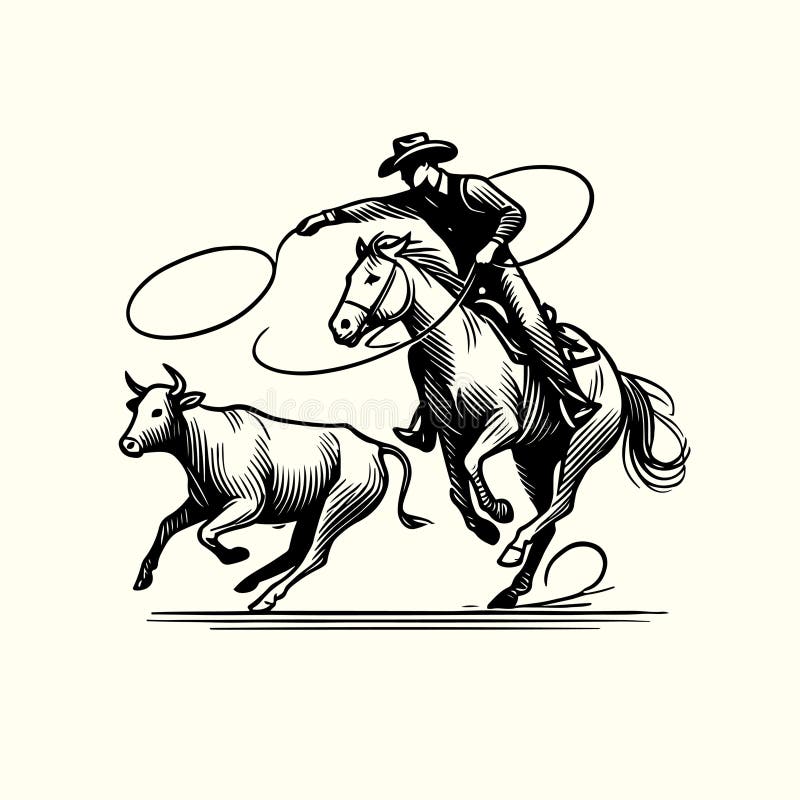 Vector cowboy calf roping stock vector. Illustration of running - 351616960