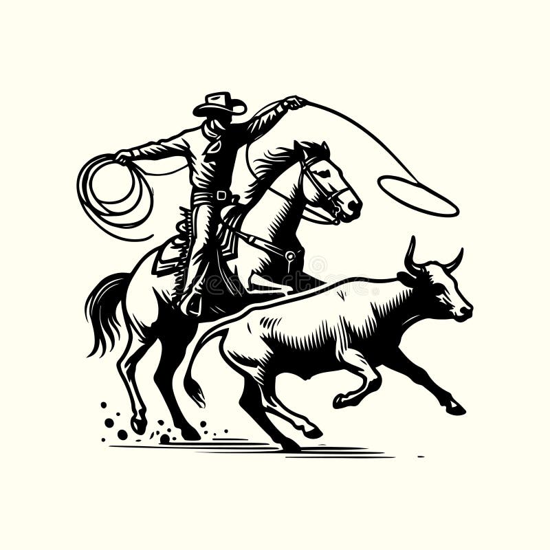 Vector cowboy calf roping stock vector. Illustration of running - 351616988