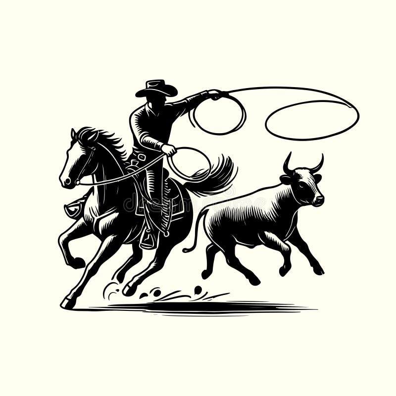 Vector cowboy calf roping stock vector. Illustration of equestrian ...