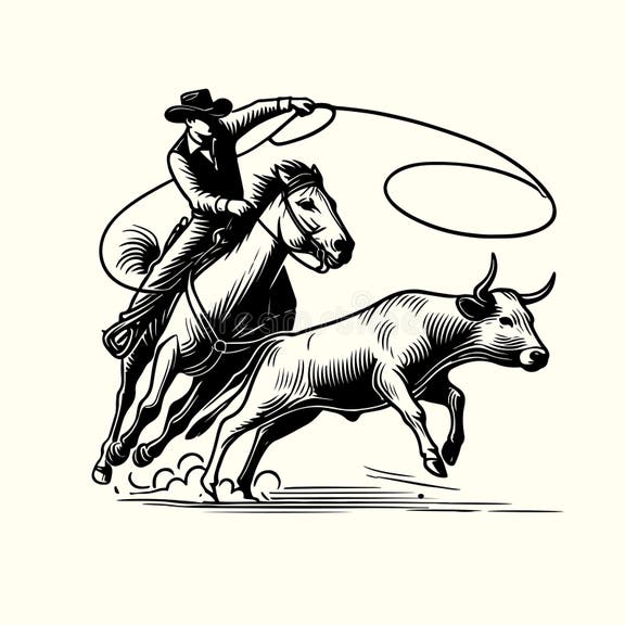 Vector cowboy calf roping stock vector. Illustration of outline - 351617001