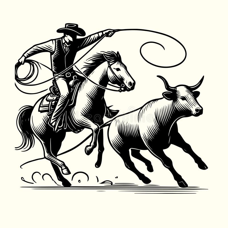 Vector cowboy calf roping stock vector. Illustration of comics - 351617023