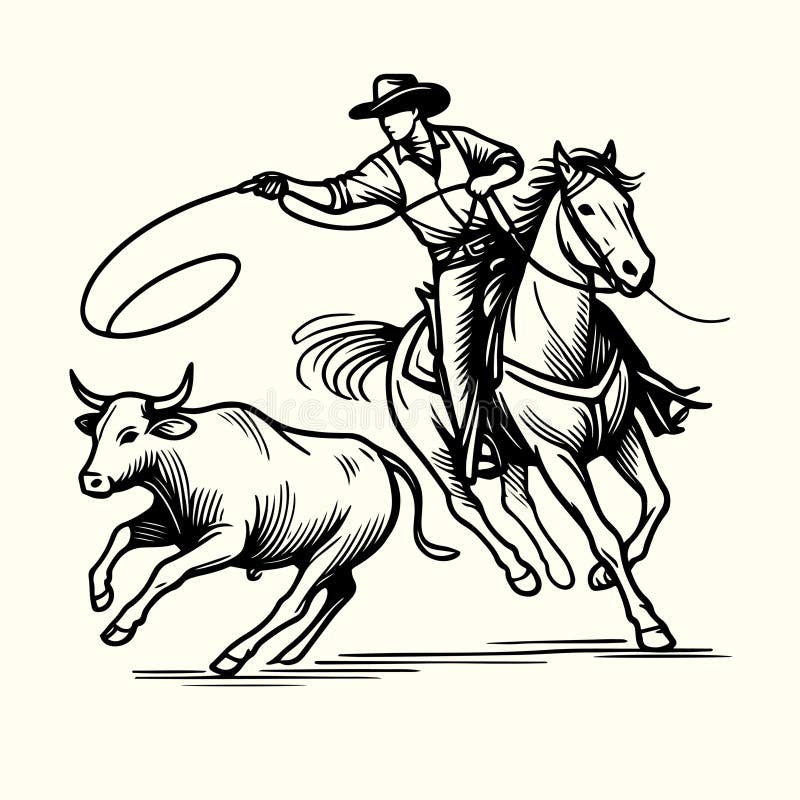 Vector cowboy calf roping stock vector. Illustration of silhouette ...
