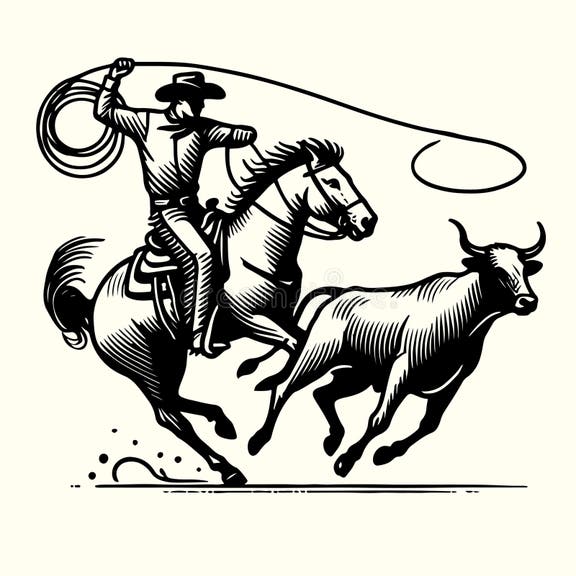 Vector cowboy calf roping stock vector. Illustration of drawing - 351617095