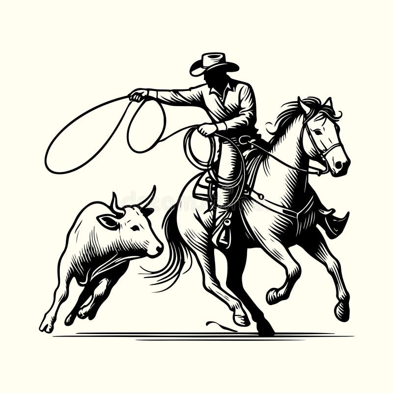 Vector cowboy calf roping stock vector. Illustration of poster - 351617100