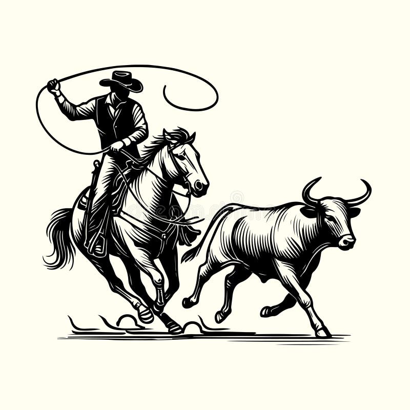 Vector cowboy calf roping stock vector. Illustration of stallion ...