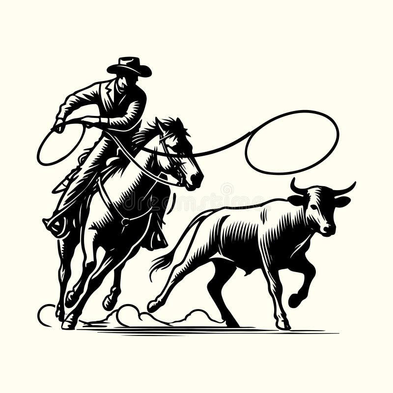 Vector cowboy calf roping stock vector. Illustration of person - 351617172