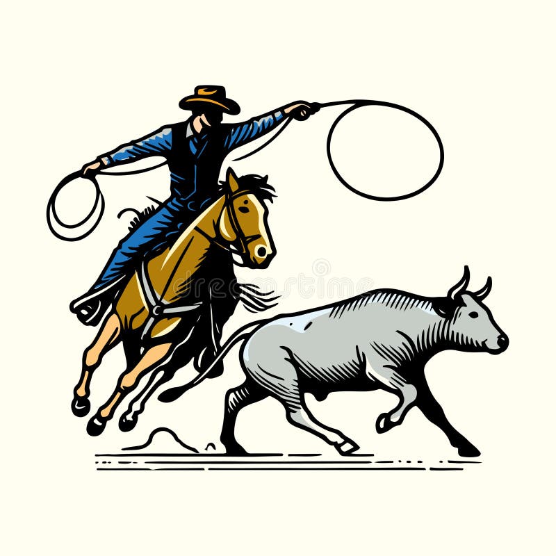 Vector cowboy calf roping stock vector. Illustration of person - 351617177