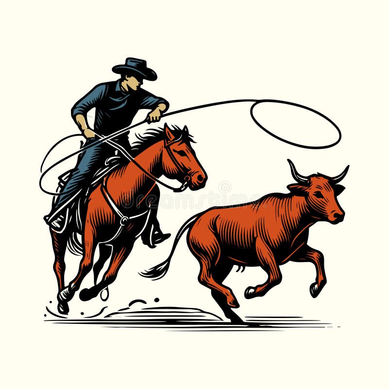 Vector cowboy calf roping stock vector. Illustration of animal - 351617190