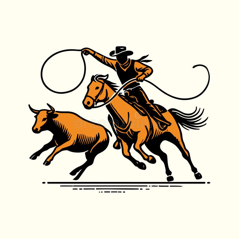 Vector cowboy calf roping stock vector. Illustration of chasing - 351617196
