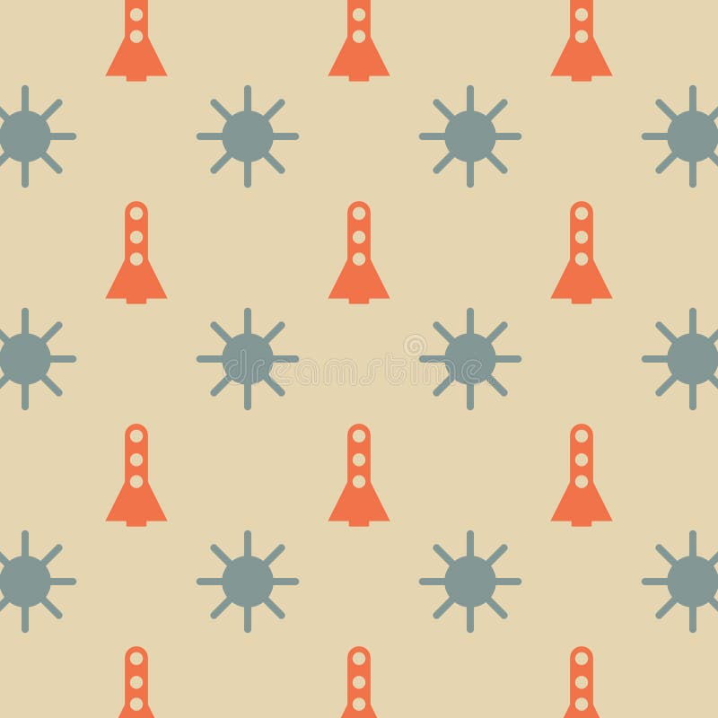 Pattern Illustration Geometric Shapes Star Space Rocket Retro Colors ...