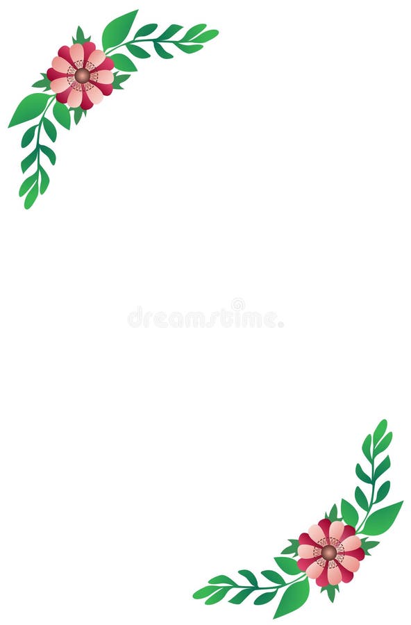 Corner Border Design Concept of Pink Flower with Green Leaves Isolated ...