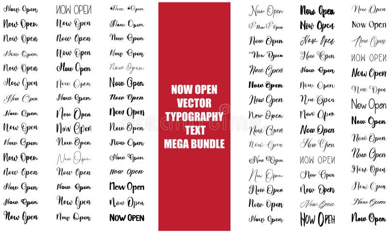 Mega Bundle of Now Open Phrase in Stylish Typography Text Stock Vector ...