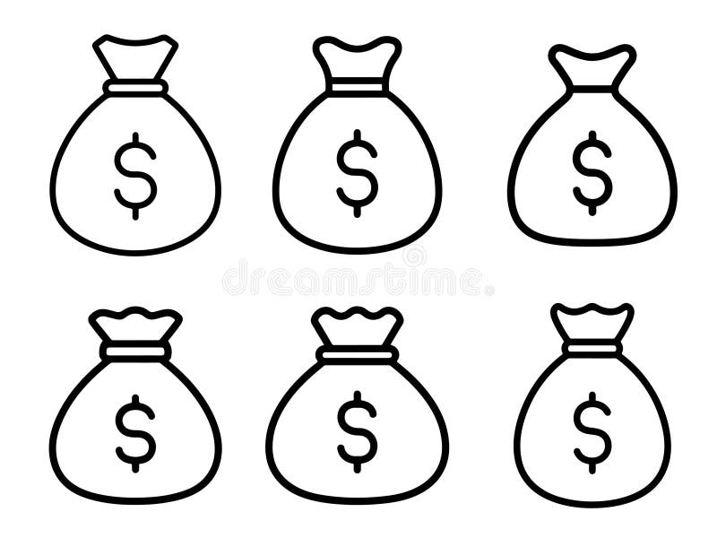 Dollar Money Bag Outline Icon Set Vector Stock Illustration ...