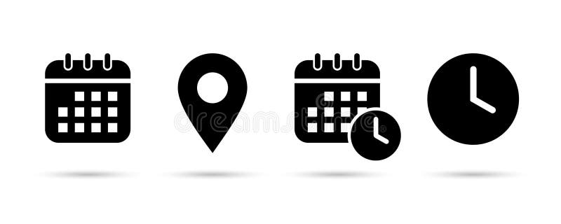 Calendar Schedule Date, Location, and Time Icon Set. Stock Illustration ...