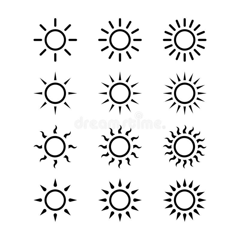 Sun Icon Set. Shine Sun Rays Set. Sunset Icon Collection. Vector Sun ...
