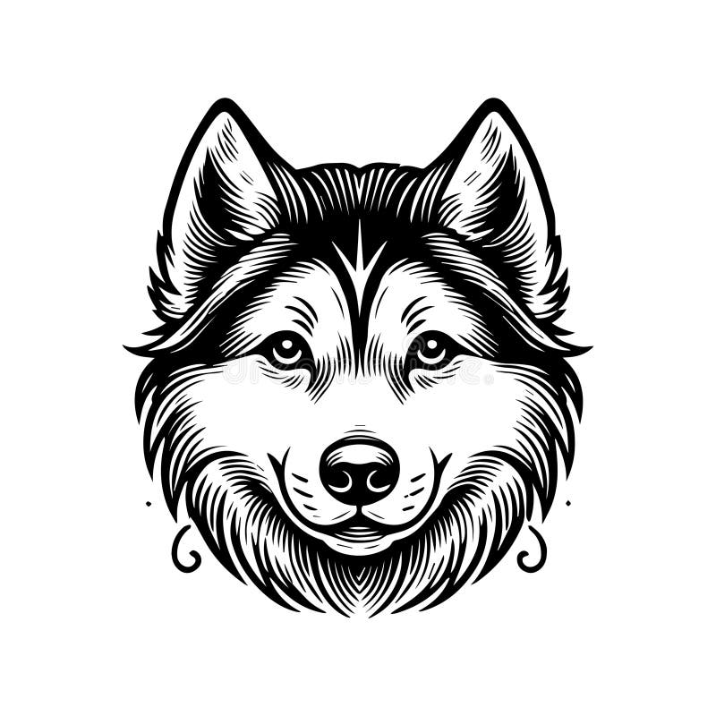Elegant Minimalist Line Art Illustration of a Siberian Husky Dog Face ...