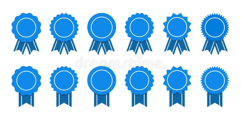 Blue Ribbon and Banner. Medal Set with Ribbon. Achievement Label ...