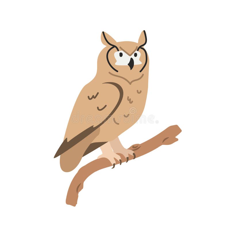 Great Horned Owl Cartoon Clipart. Hoot Owl Vector Illustration in Flat ...