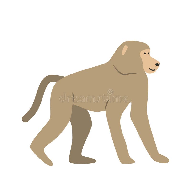 Olive Baboon Cartoon Clipart. Yellow Baboon Vector Illustration in Flat ...