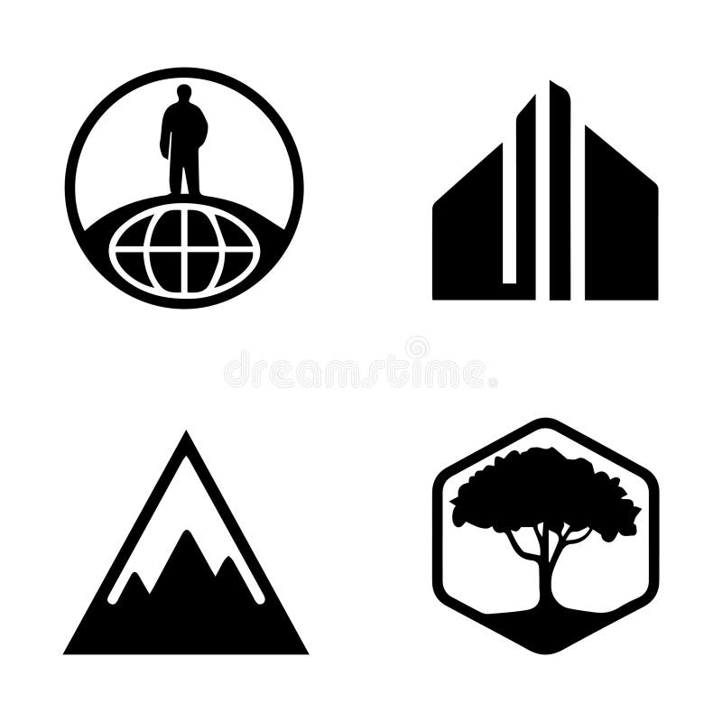A Set of Four Vector Silhouette Logos with Different Shapes Stock ...