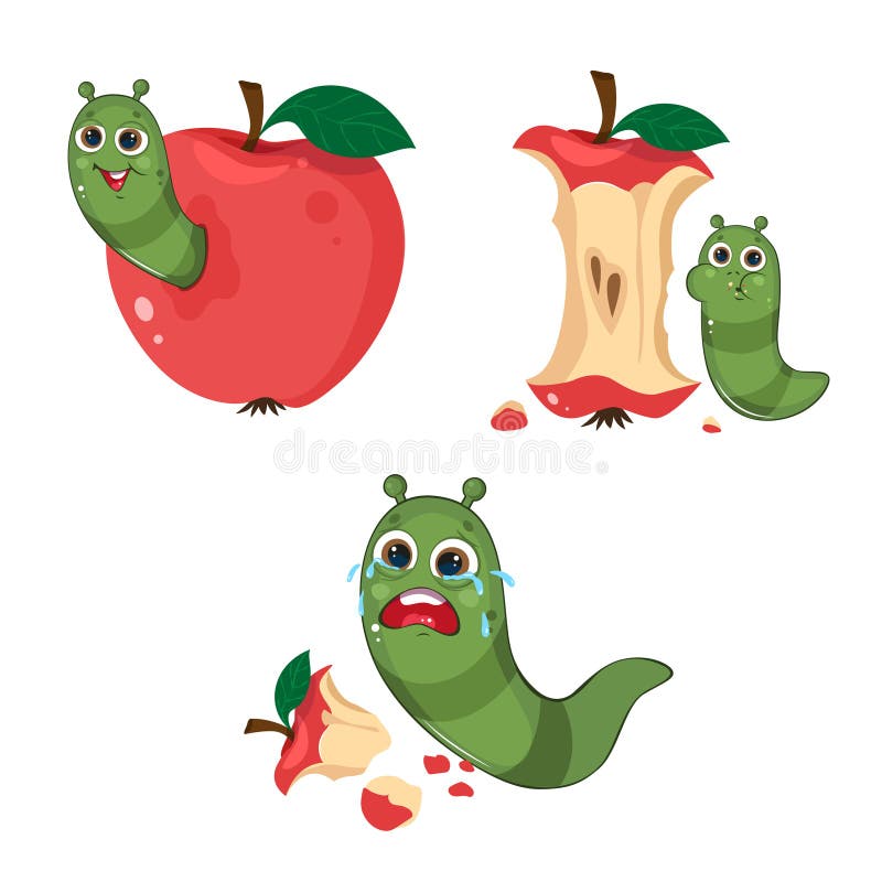 Cute Cartoon Green Worm Set. Kids Character Design Stock Vector ...