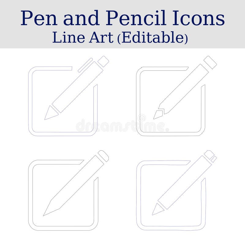A Minimalist Grid of Pencil and Pen Icons. Four Diagonal Writing Tools ...