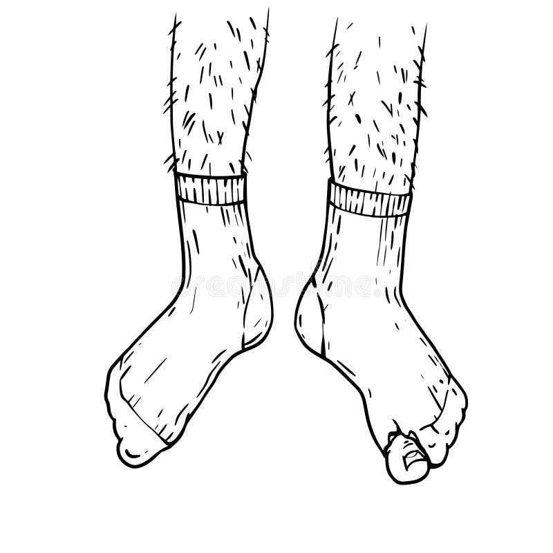 Man Legs in Torn Socks. Hand Drawing Socks Label, Poor, Financial ...