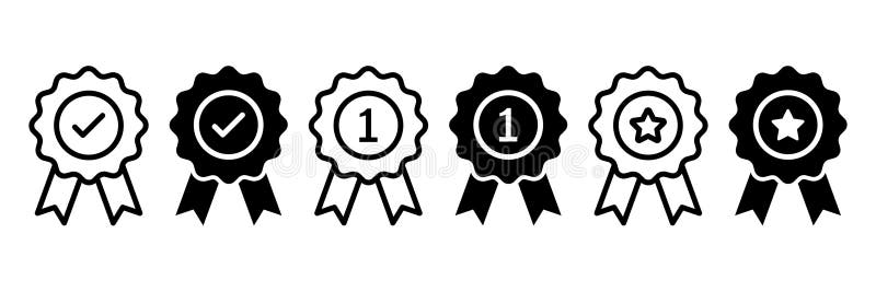 Rosette Icon Set with 1, Tick, and Star. Premium Quality Ribbon. First ...