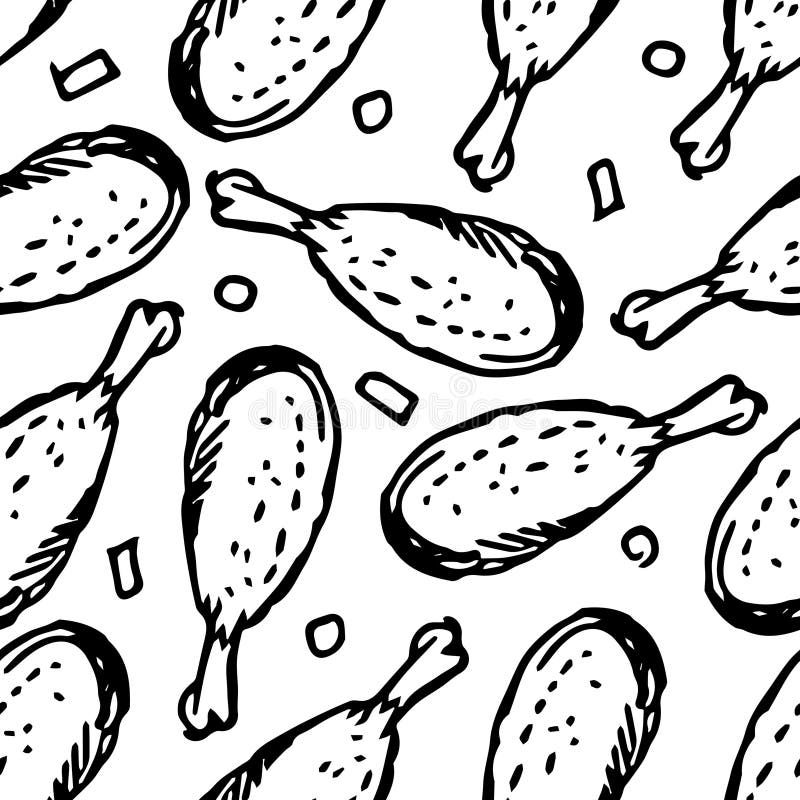 Seamless Pattern with Chicken Legs. Meat Background. Doodle Chicken ...