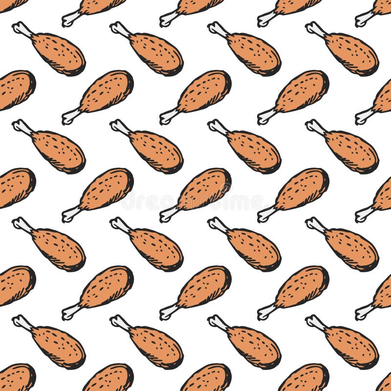 Seamless Pattern with Chicken Legs. Meat Background. Doodle Chicken ...