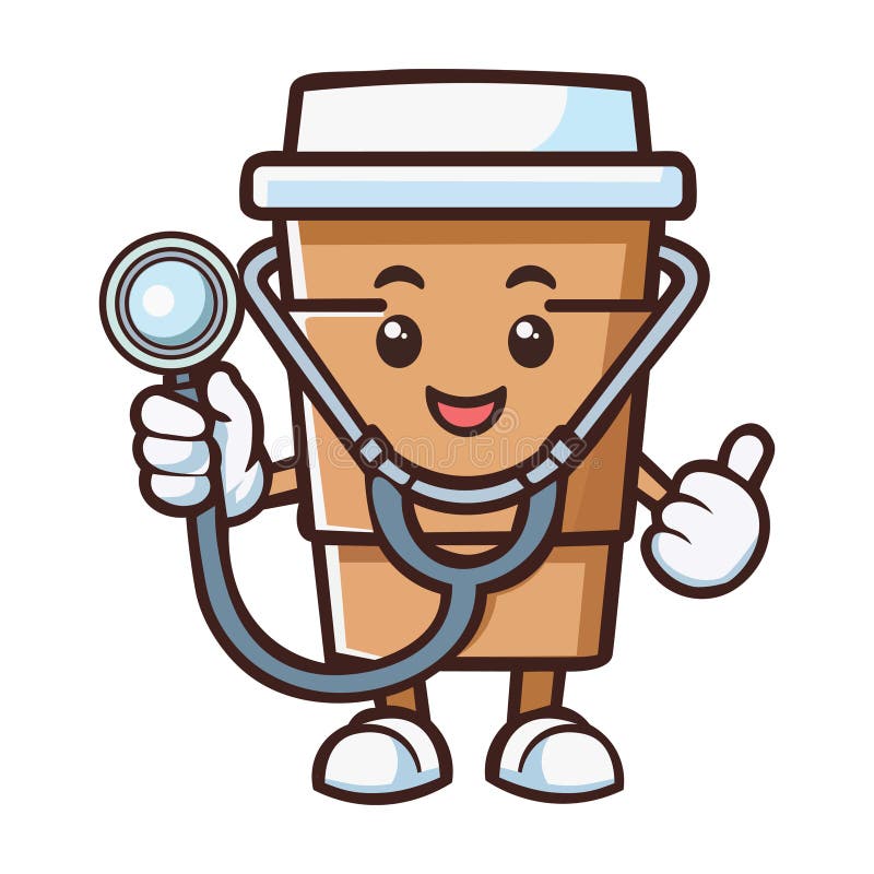 Adorable Coffee Cup Cartoon Doctor with Stethoscope, Doctor Character ...