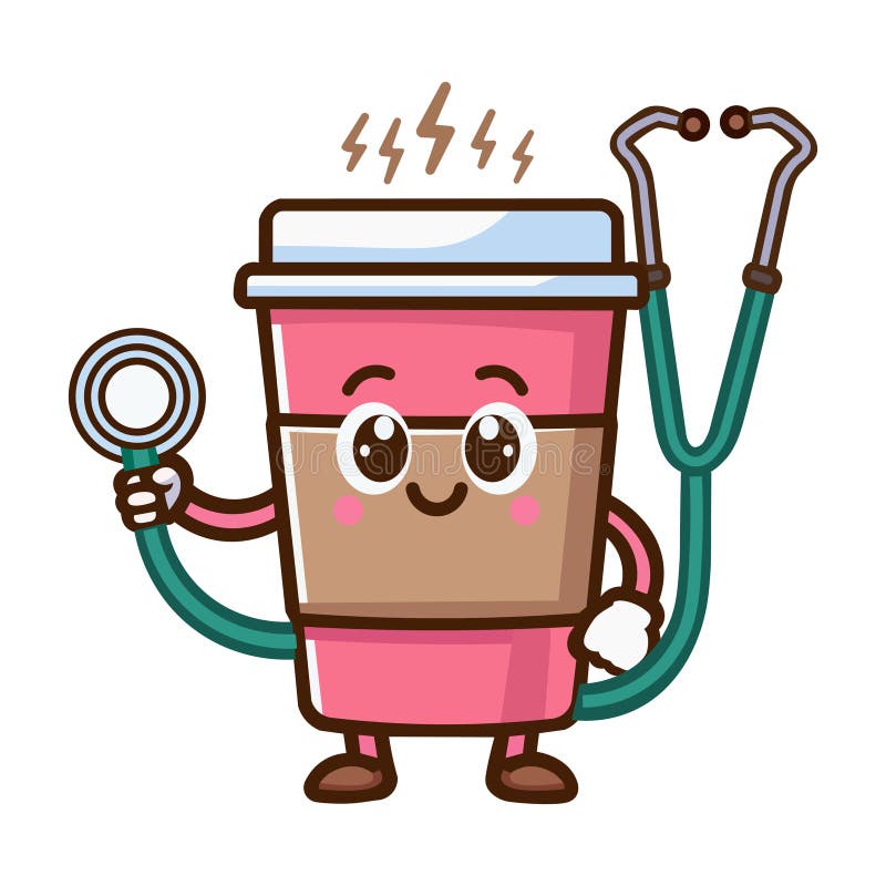 Happy Coffee Paper Cup Character As a Doctor with a Stethoscope Vector ...