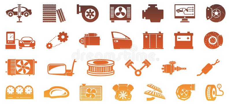 Automotive Parts Icon Collection Stock Vector - Illustration of drawing ...