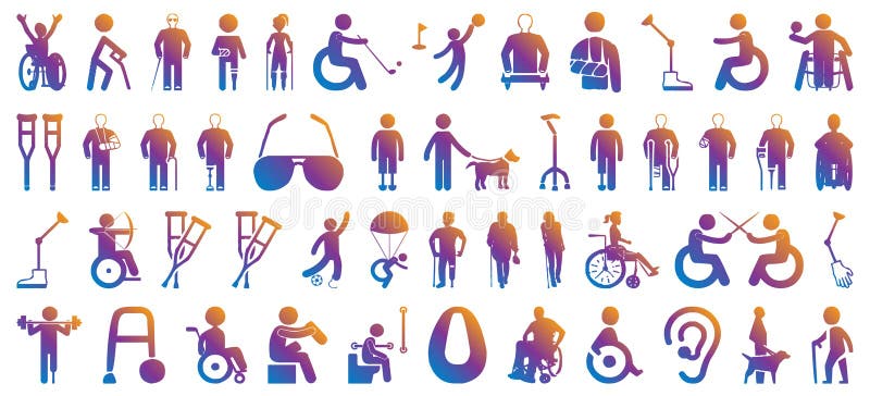Disable People Sports and Activity Icon Collection Stock Illustration ...