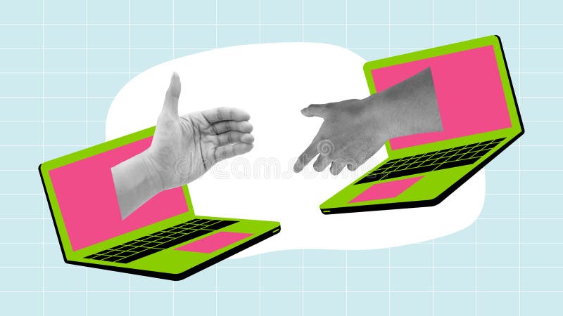 Hand Reaching Out from Laptop for Handshake Gesture Stock Vector ...
