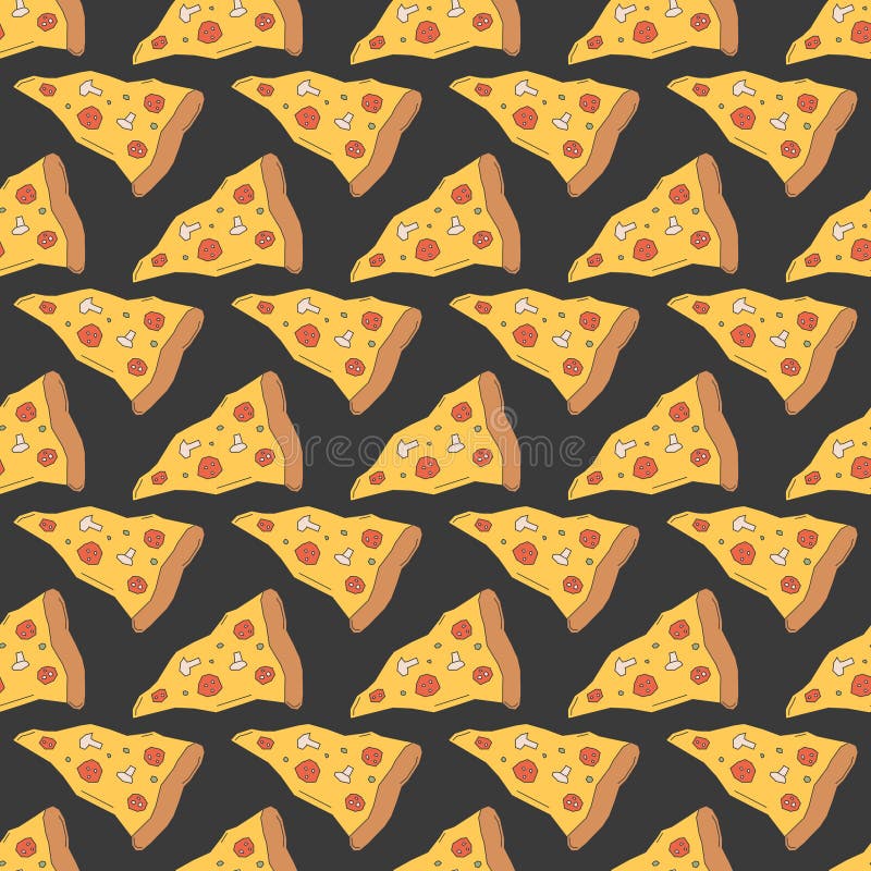 Seamless Pizza Pattern. Doodle Pizza Background. Fast Food Pattern ...