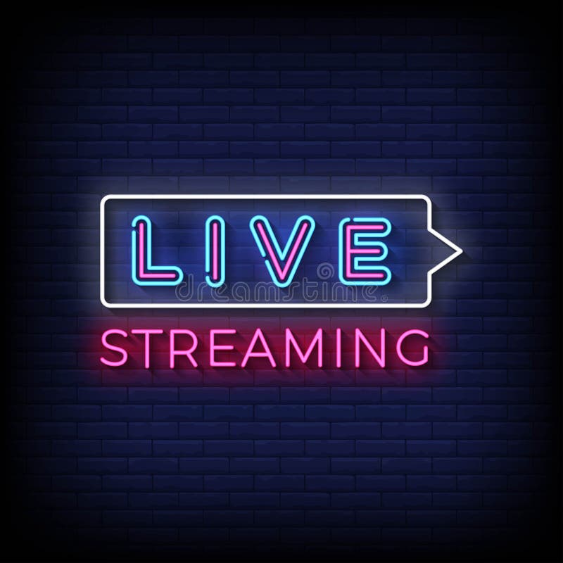 Live Streaming Neon Sign Style with Brick Wall Background Vector Stock ...