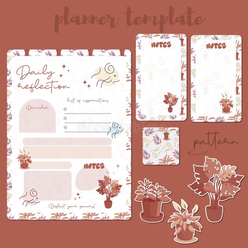 Template Eps Ai Png Jpeg Red Notepad Notes Plants Stickers Set Cute ...