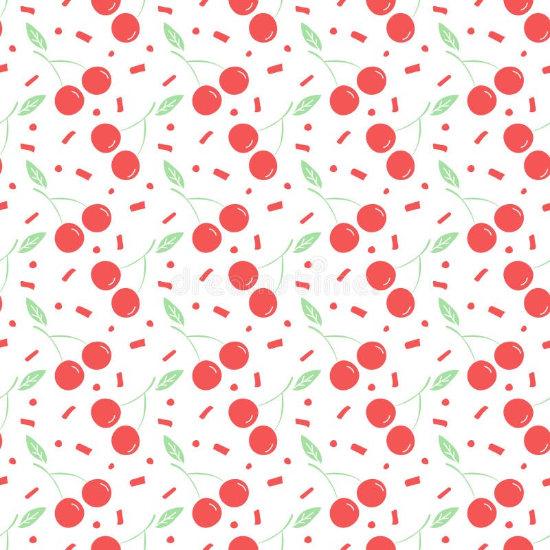 Seamless Cherry Pattern. Doodle Vector with Cherry Icons. Vintage ...