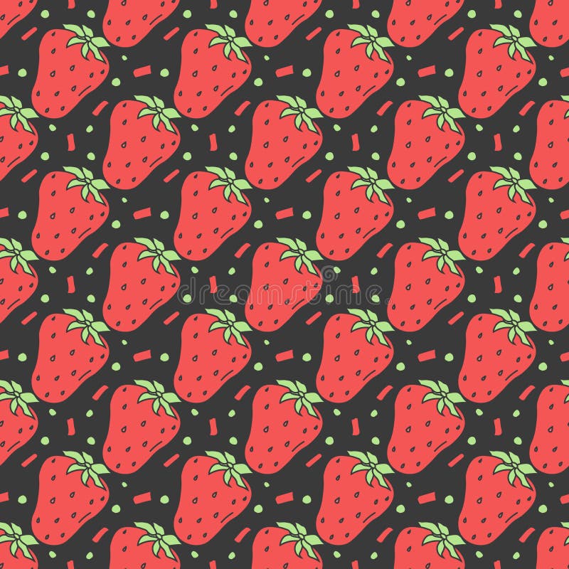 Seamless Strawberries Pattern. Doodle Vector with Strawberries Icons ...