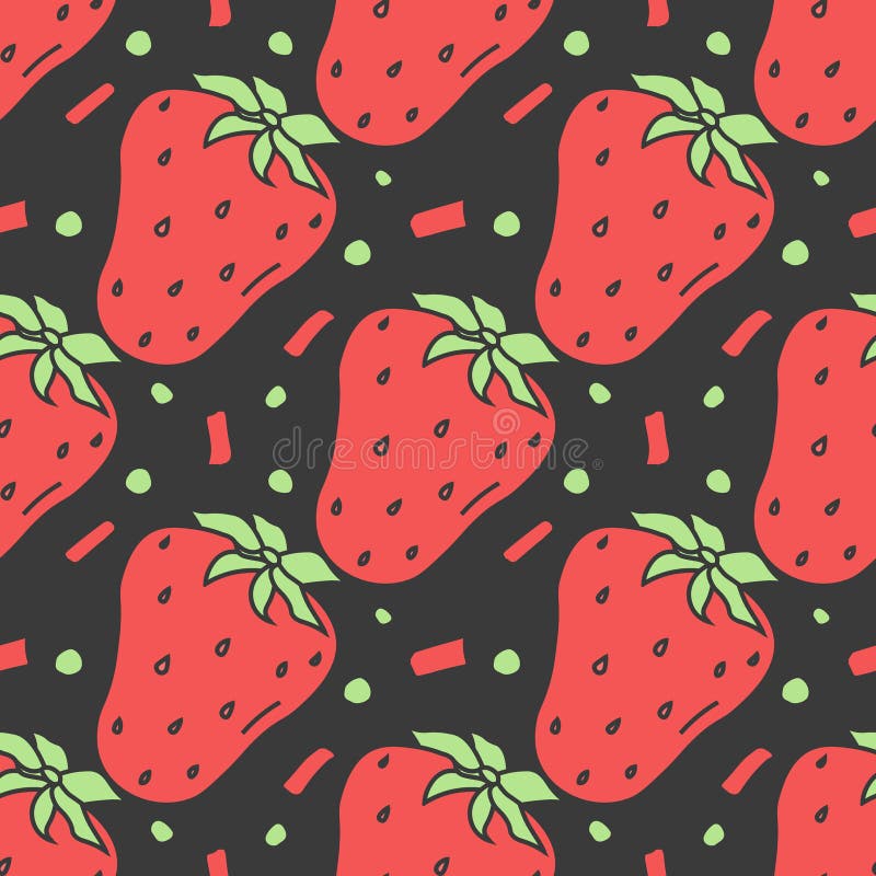 Seamless Strawberries Pattern. Doodle Vector with Strawberries Icons ...