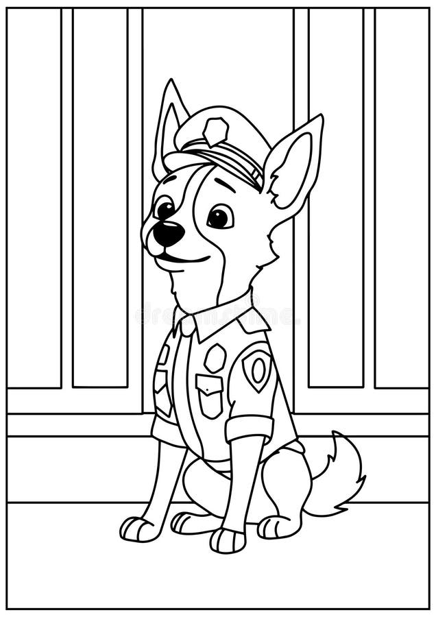 Coloring Book Cute Dog Police Suit Standing Act Stock Vector ...