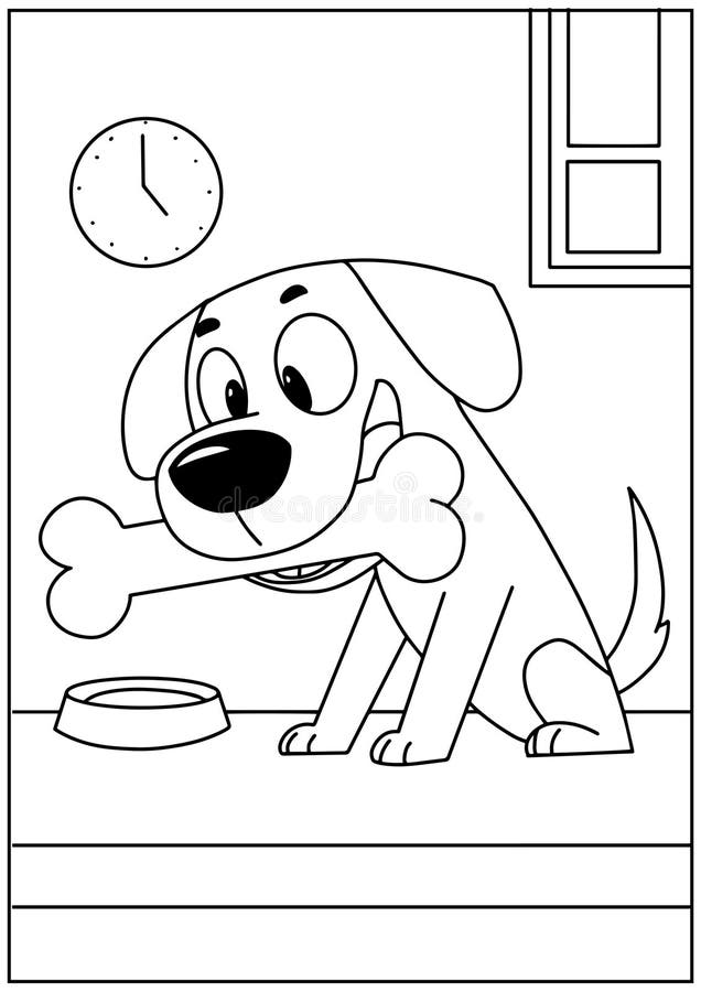Coloring Book Cute Dog Bite the Bone Illustration Stock Vector ...