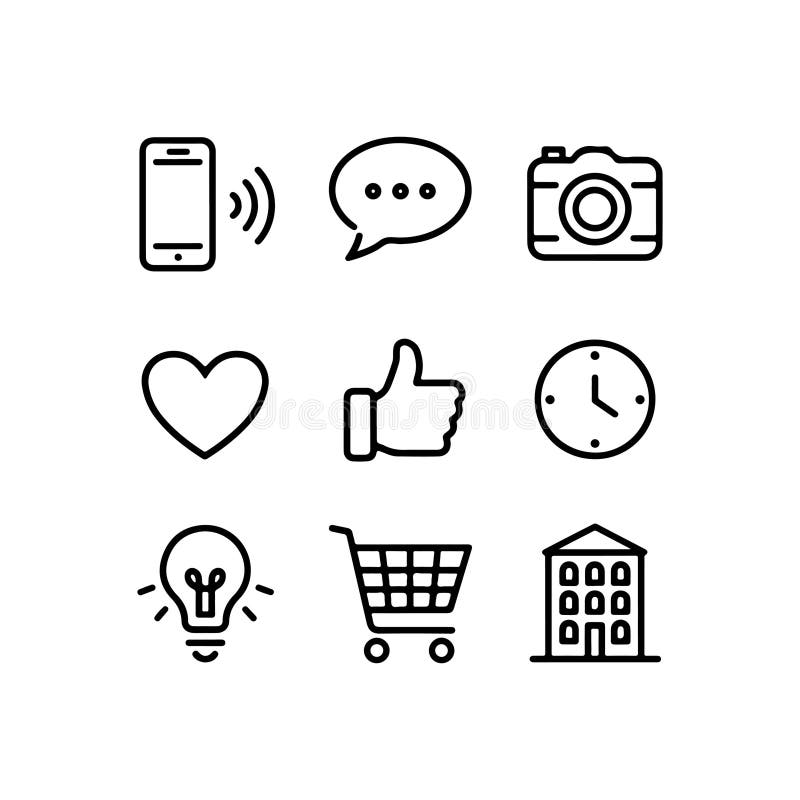 Essential Line Icons Silhouette Set Stock Illustration - Illustration ...