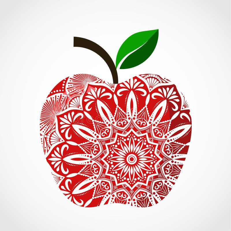 Ornamental Apple Mandala Decorative Design Stock Vector - Illustration ...