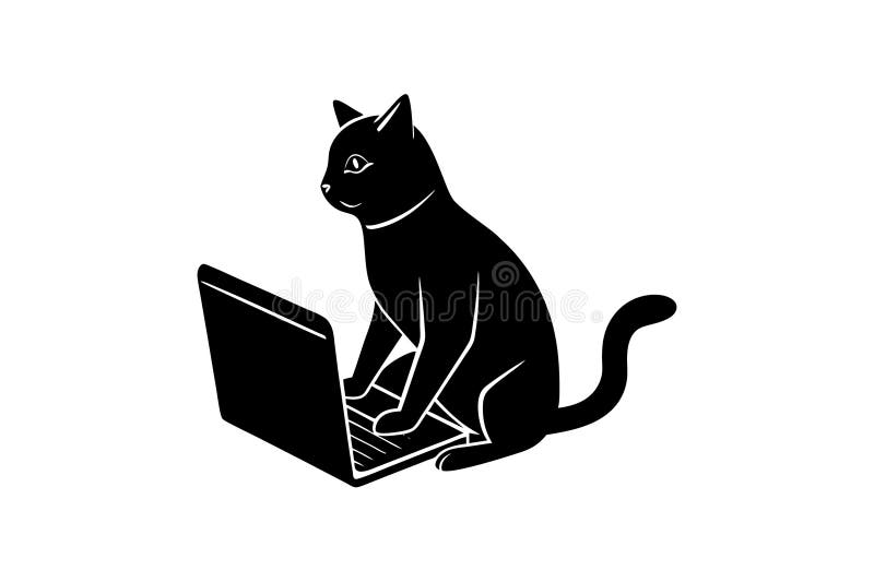 Cat Working on Laptop Logo Icon Illustration Vector Illustration Stock ...