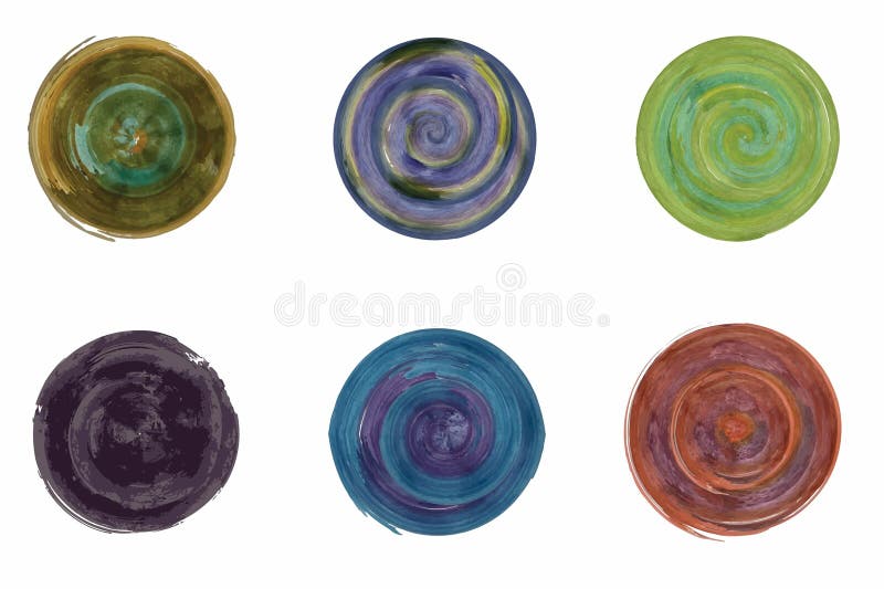 Grunge Watercolour Dry Paint Brush Circles. Isolated, Hand Drawn ...