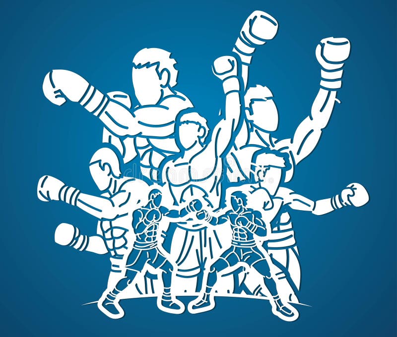 Group of Fighter Boxing Sport Boxer Men Fighting Punching Mix Action ...