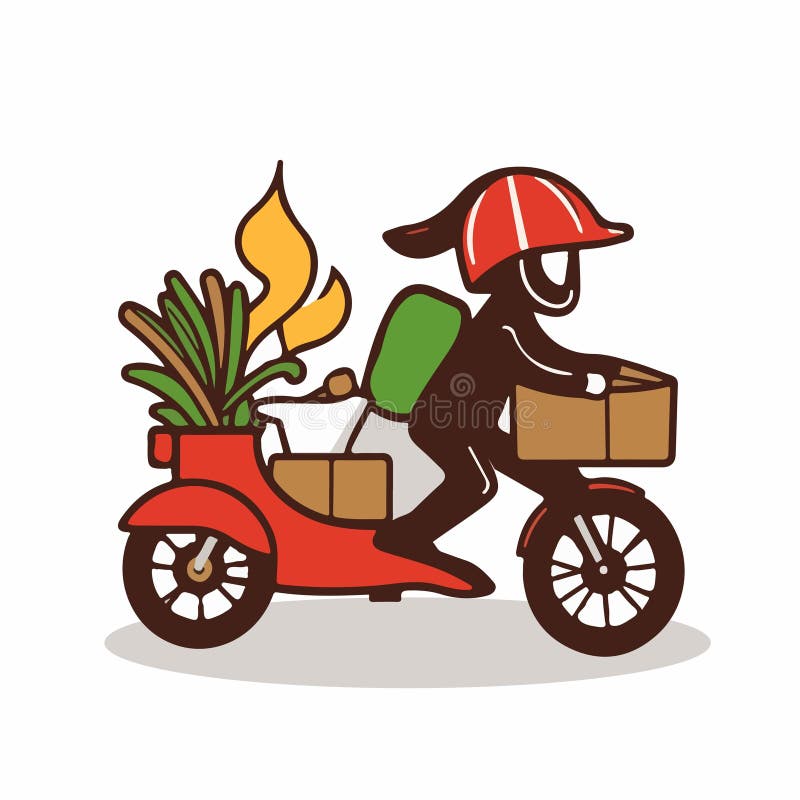 Restaurant Food Delivery Man Logo with Motor Bike Sticker Label Vector ...