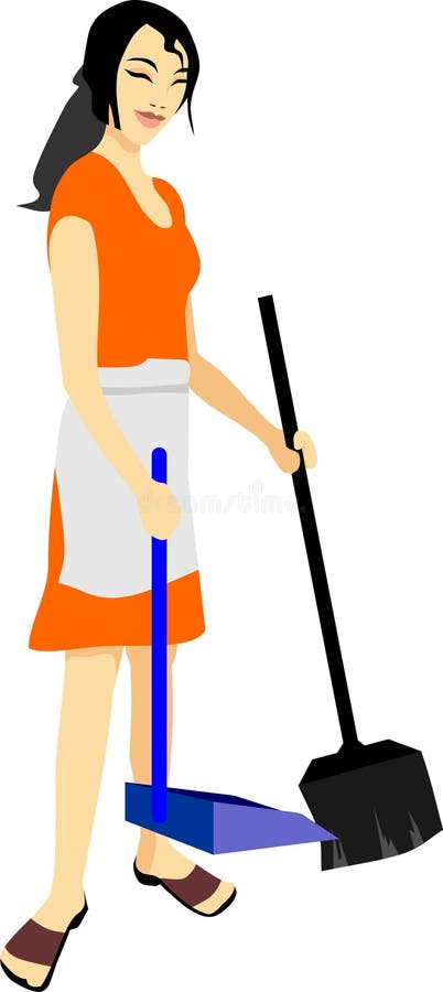 Beauty Girl Sweep Broom Dustpan Stock Vector - Illustration of font ...